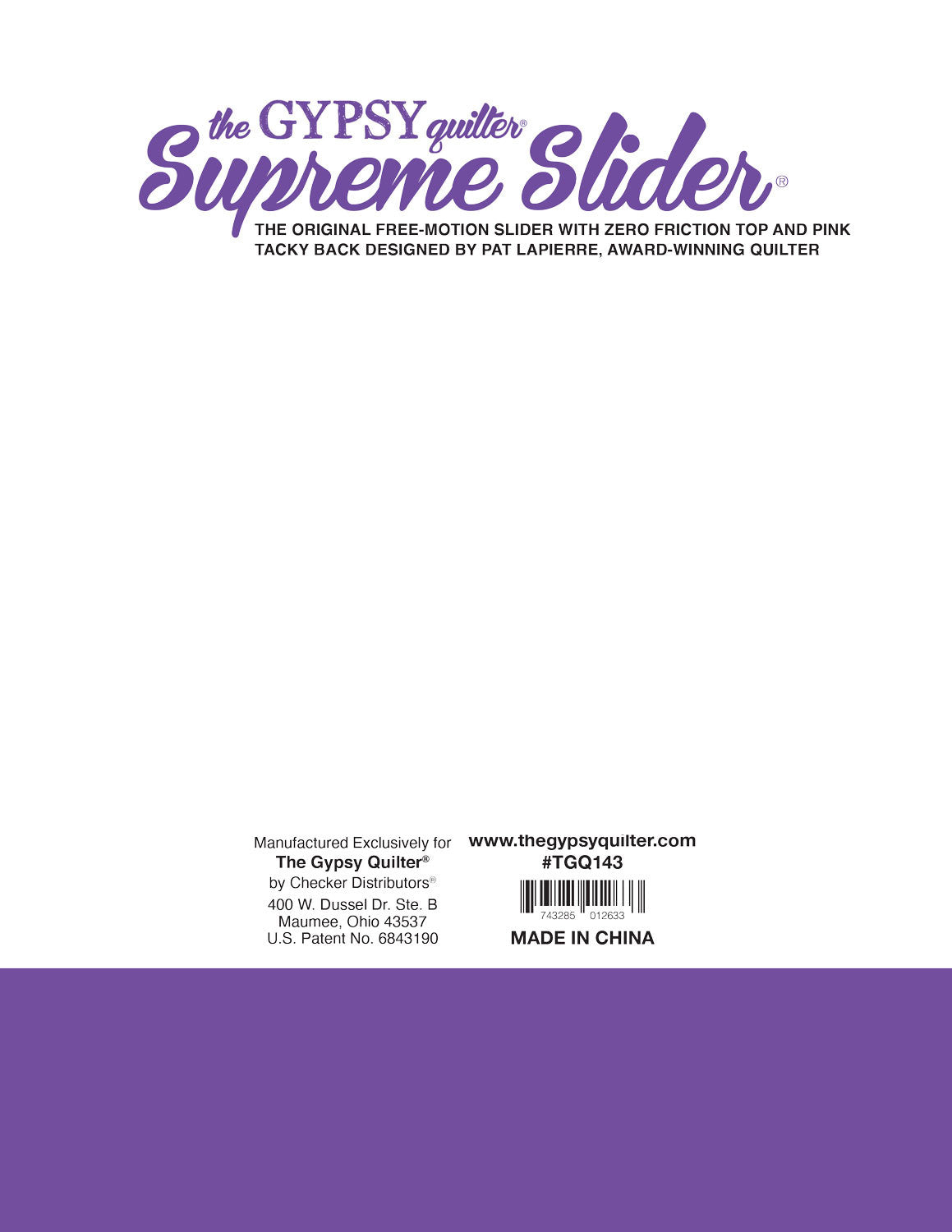 Supreme Slider - for Free Motion Quilting - Purple Daisies Quilting