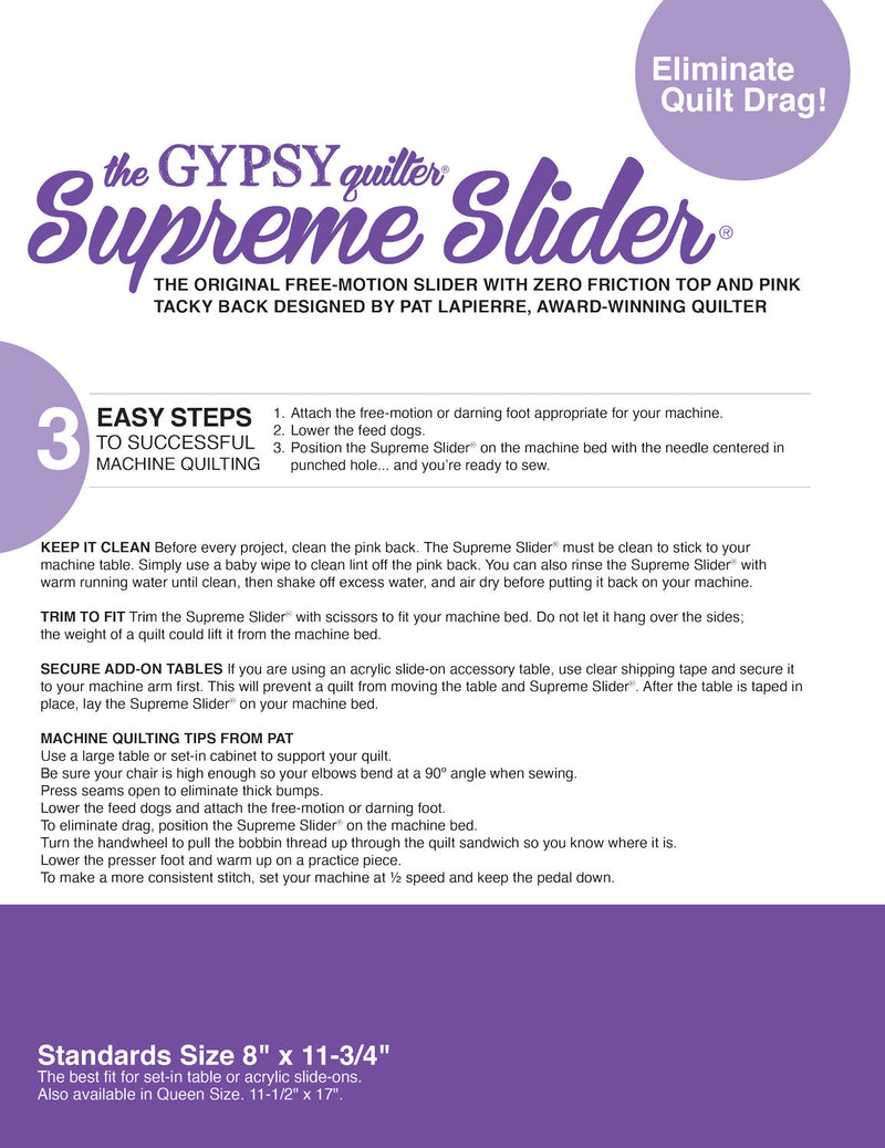 Supreme Slider - for Free Motion Quilting - Purple Daisies Quilting